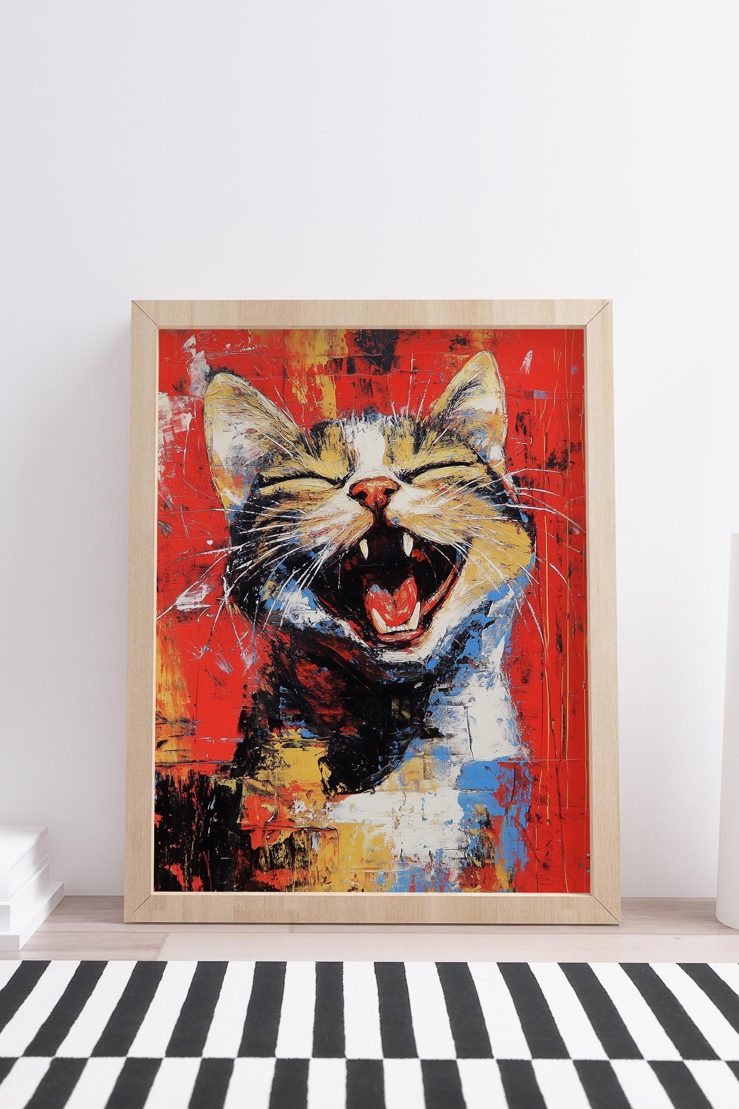 Happy Kitten Painting, Digital Download, Printable Wall Art, Cat Mom ...