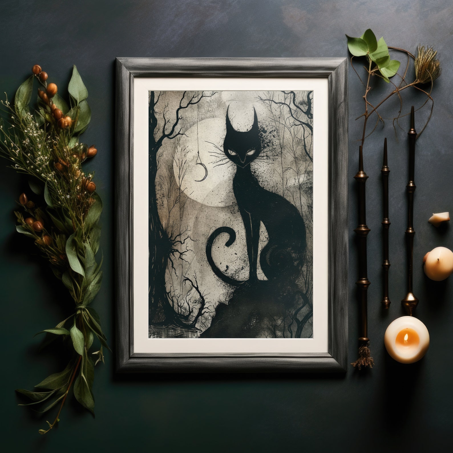 Moody Whimsigoth Black Cat Poster, Printable Wall Art, Digital Download ...
