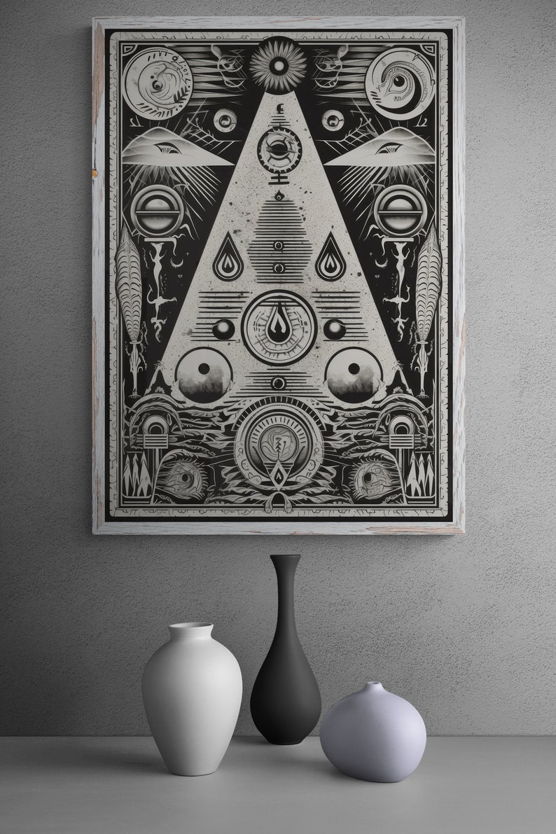 Ancient Alien Pyramid Illustration | Egyptian Hieroglyphs Poster ...