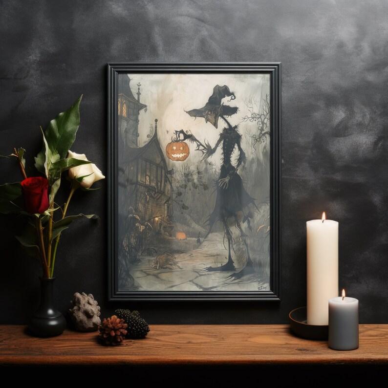 Whimsy Halloween Witch Drawing, Digital Download Printable Wall Art ...