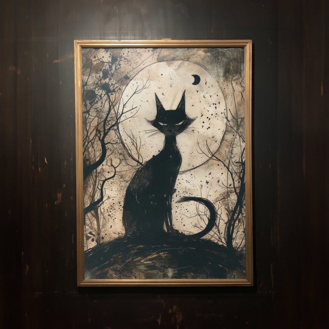 Moody Black Cat, Printable Wall Art, Instant Download, Witchy ...
