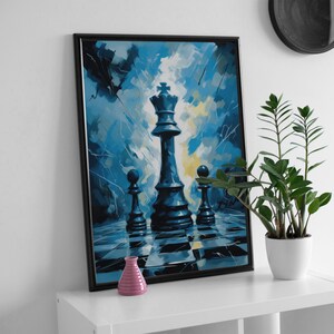 Abstract Blue Chess King Printable, Trendy Art Digital Download ...