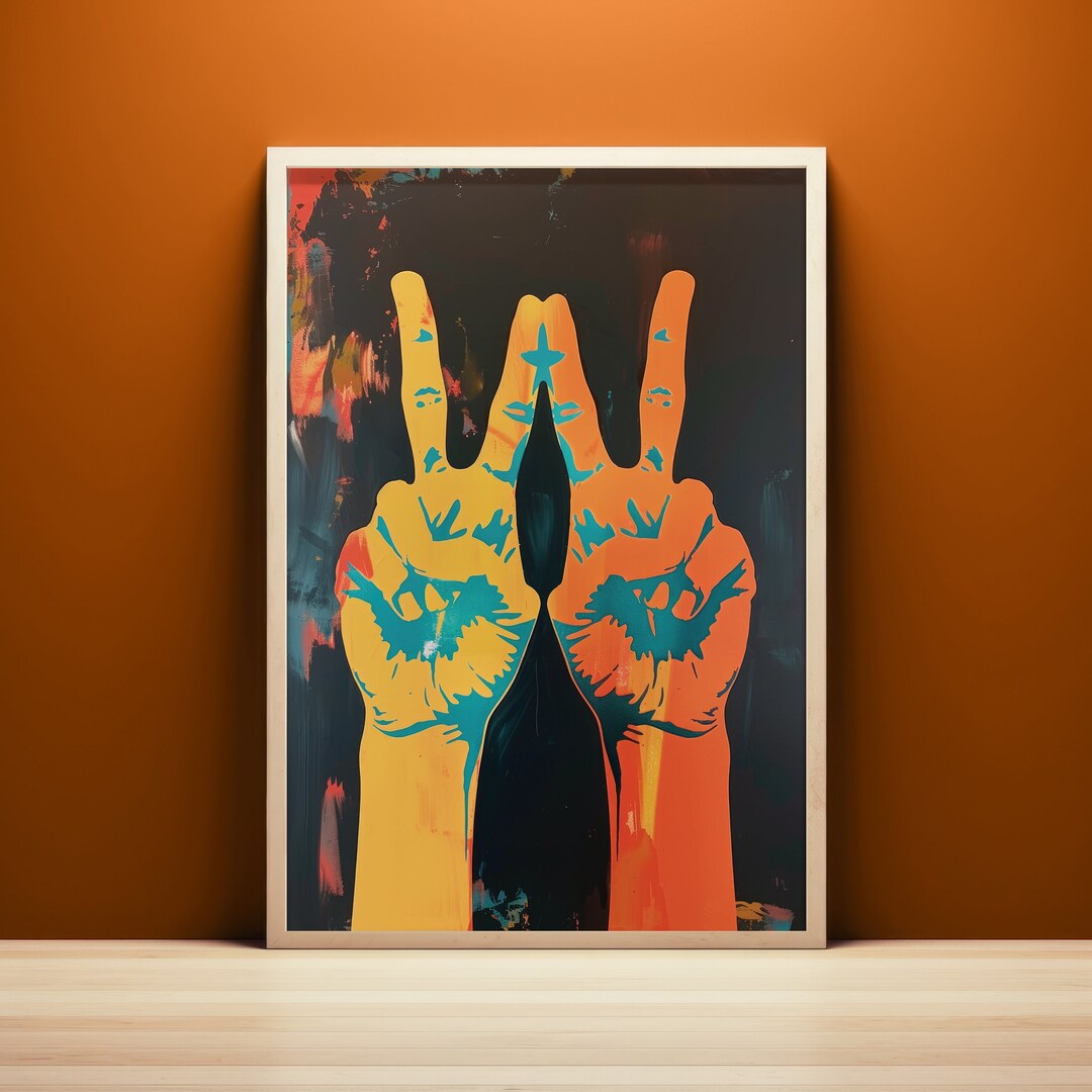 Retro Pop Art Peace Sign Printable Wall Art, Digital Download, Vibrant ...
