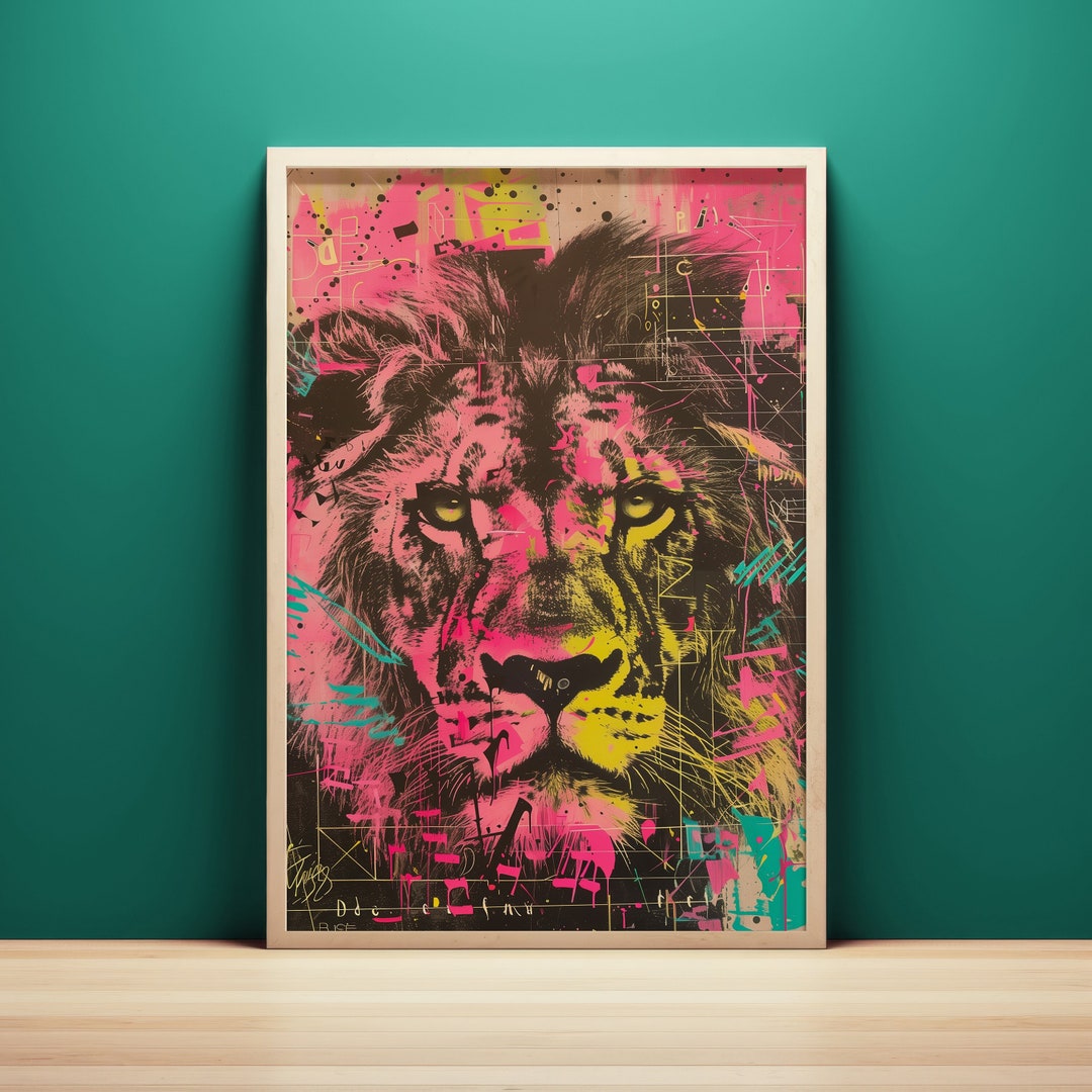 Vibrant Abstract Lion Painting, Printable Wall Art, Instant Download ...
