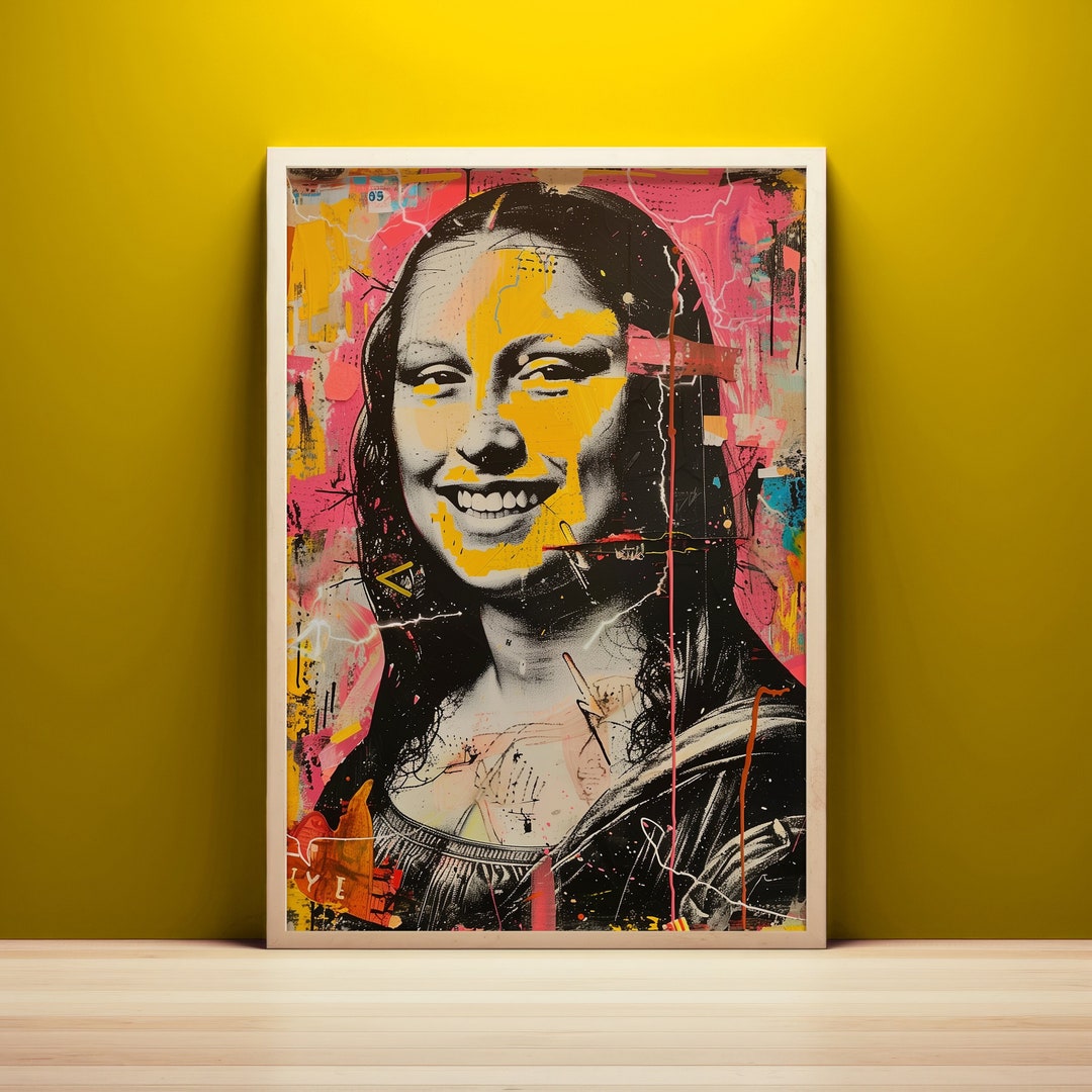 Happy Mona Lisa Poster, Printable Wall Art, Instant Download, Colorful ...