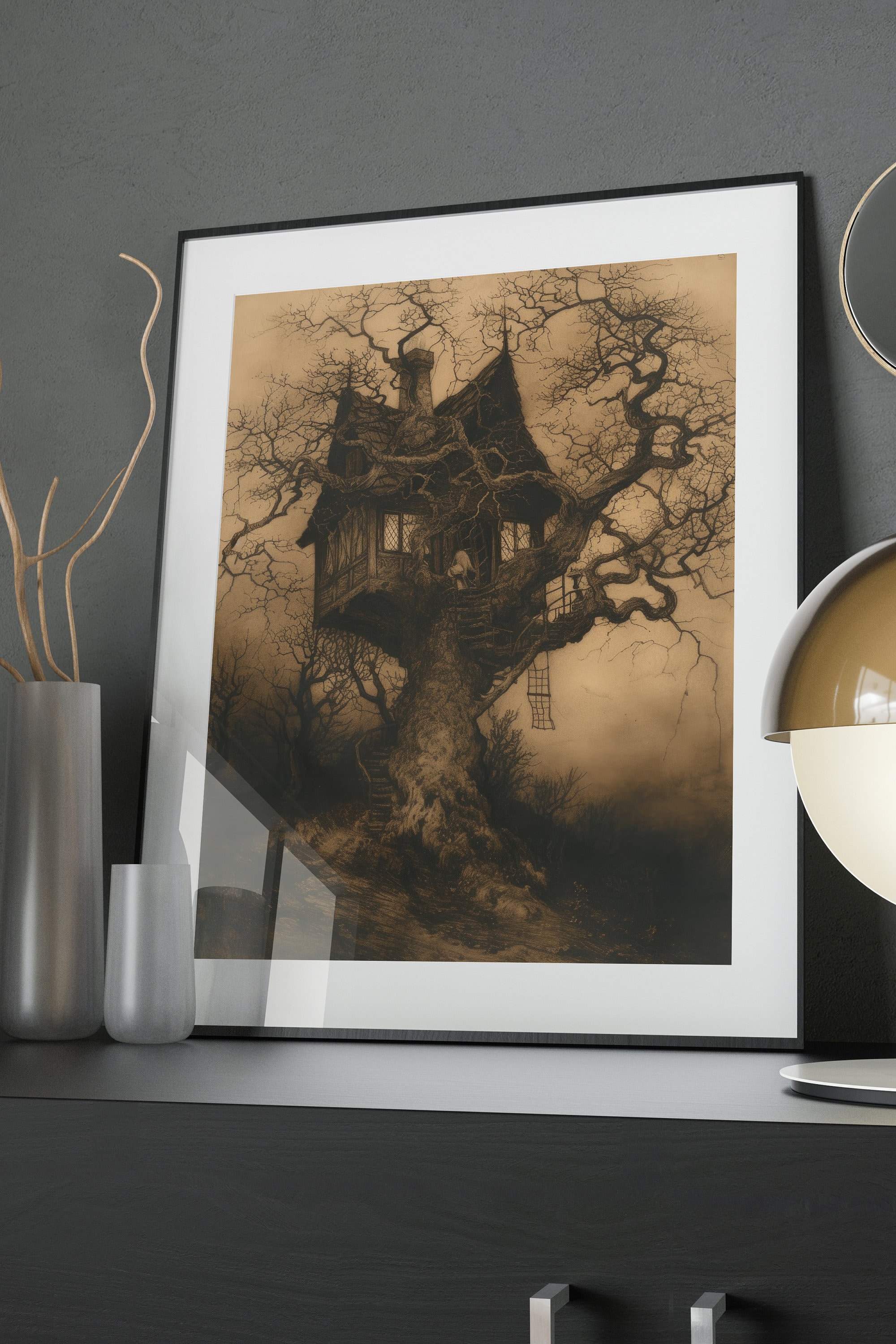Dark Moody Witch Cabin, Printable Wall Art, Digital Download, Vintage ...