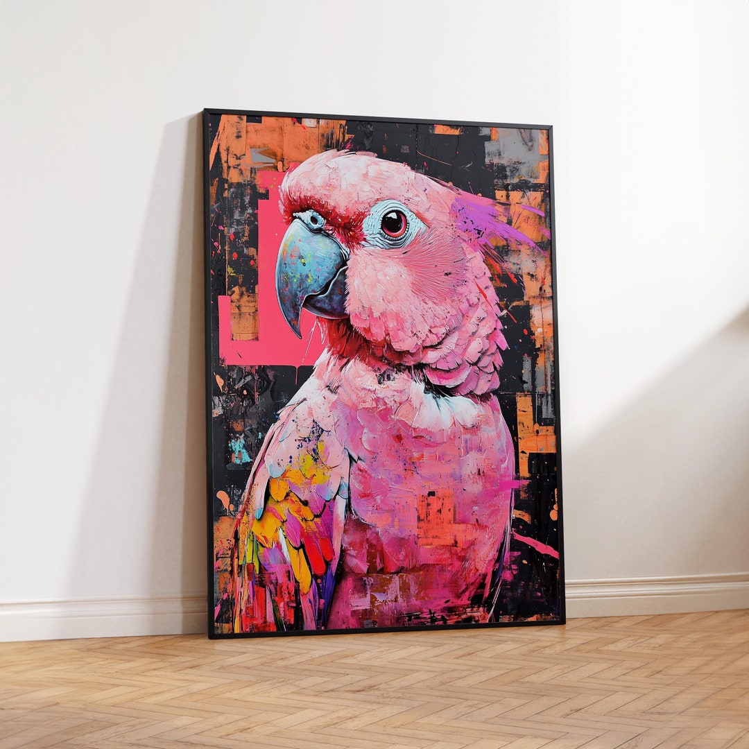 Pink Parrot Pet Portrait Painting, Digital Download, Trendy Printable ...