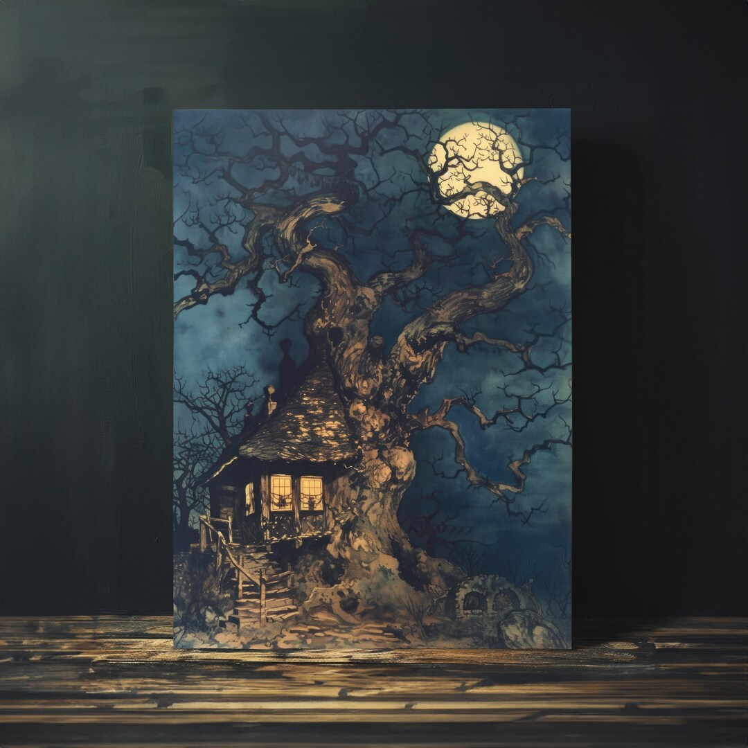 Moody Witch Cabin Painting, Printable Wall Art, Instant Download, Dark ...