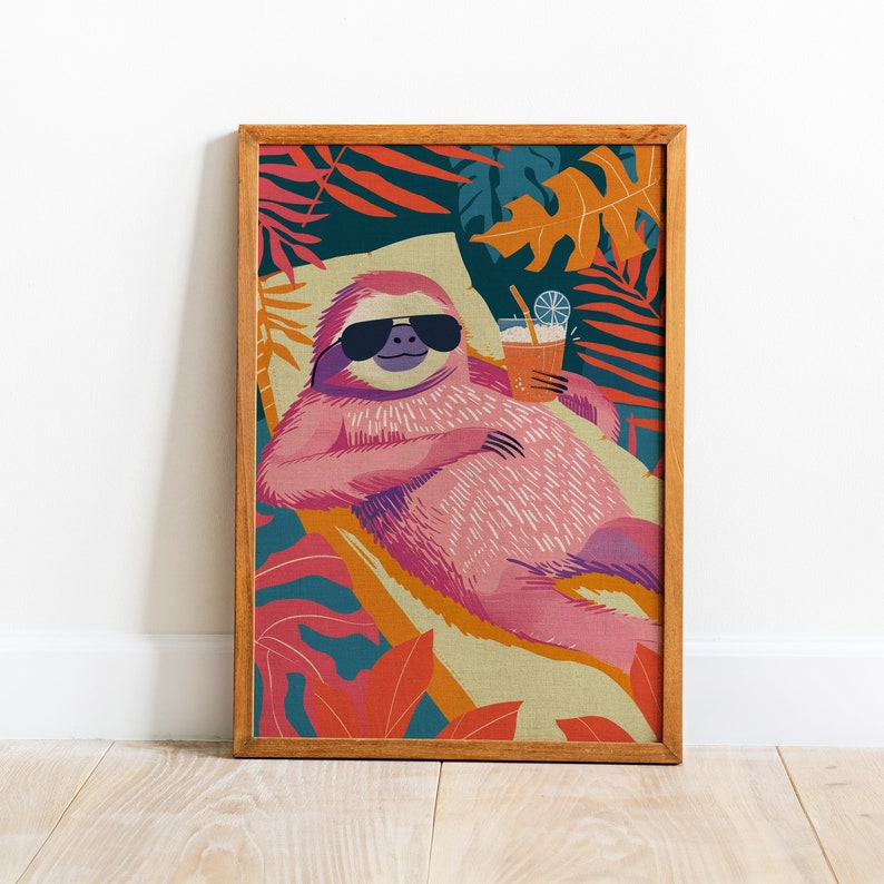Lazy Sloth Poster, Trendy Printable Wall Art, Digital Download ...