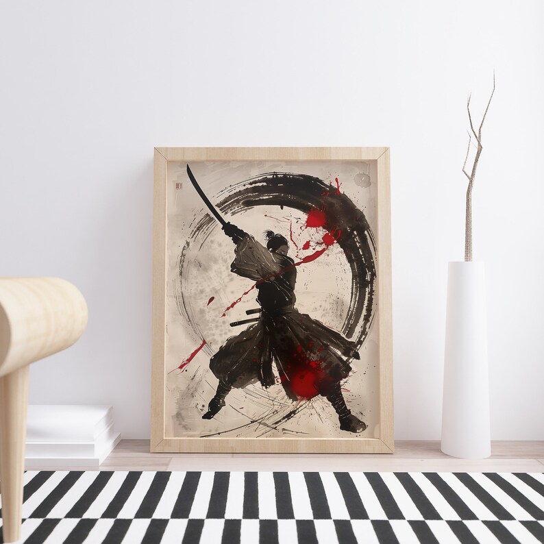 Impressão de samurai em tinta sumi moderna, download digital, arte de ...