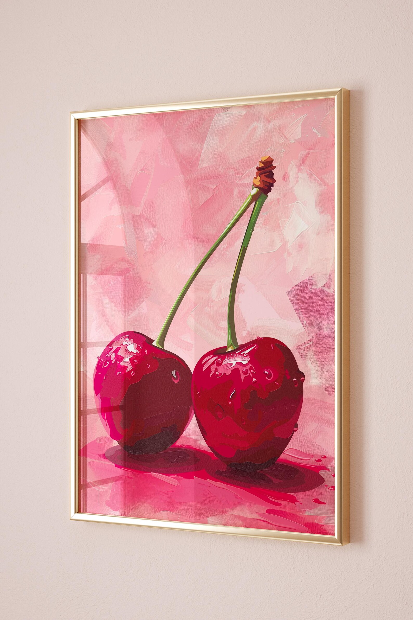 Preppy Cherry Print, Digital Download, Printable Kitchen Wall Art, Pink ...