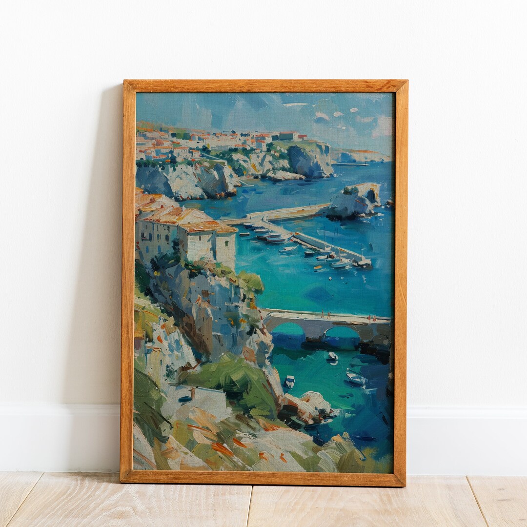 Moody Seaport City Landscape Oil Painting, Printable Wall Art, Digital ...