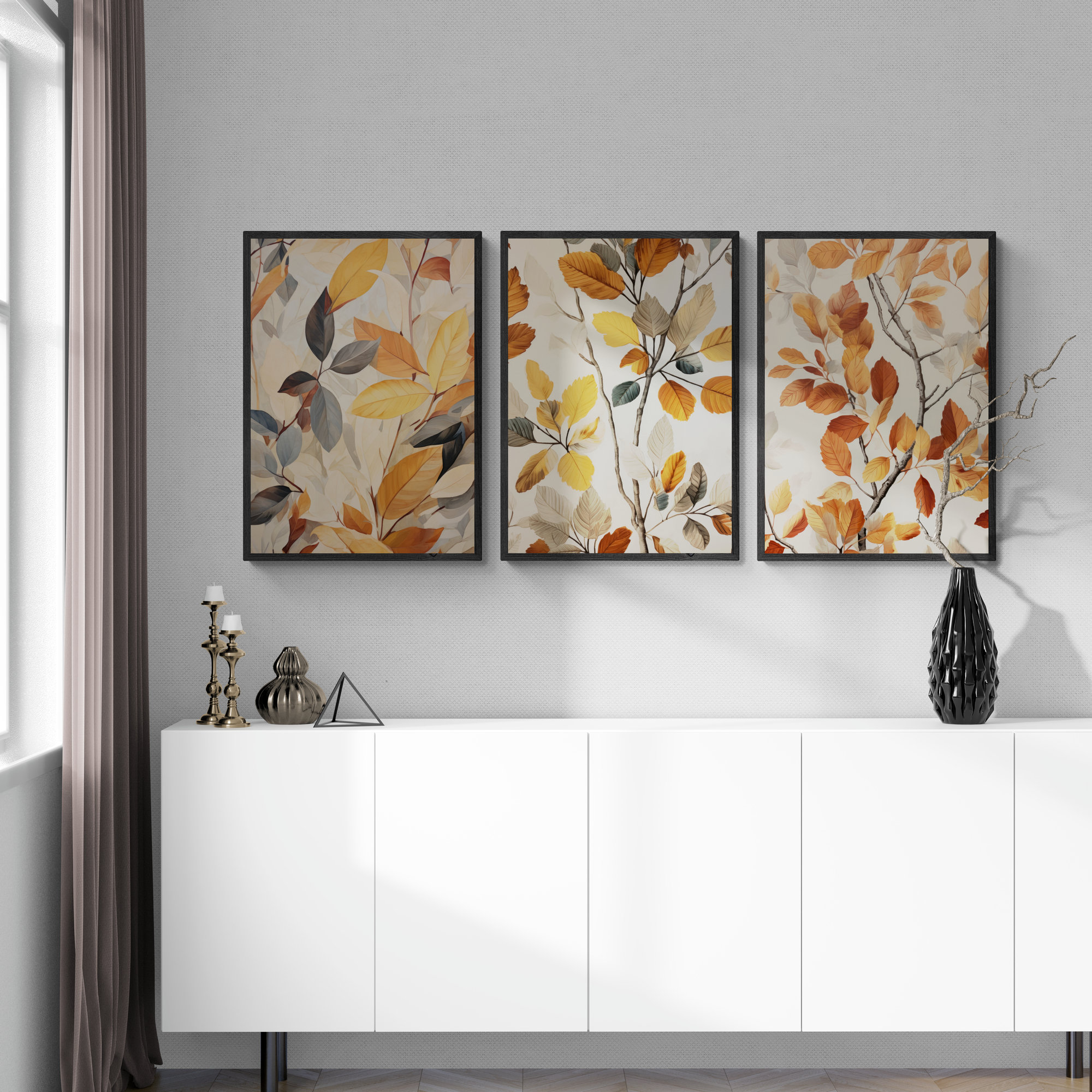 Tryptich Autumn Leaves Print, Instant Download Printable Wall Art, Set ...