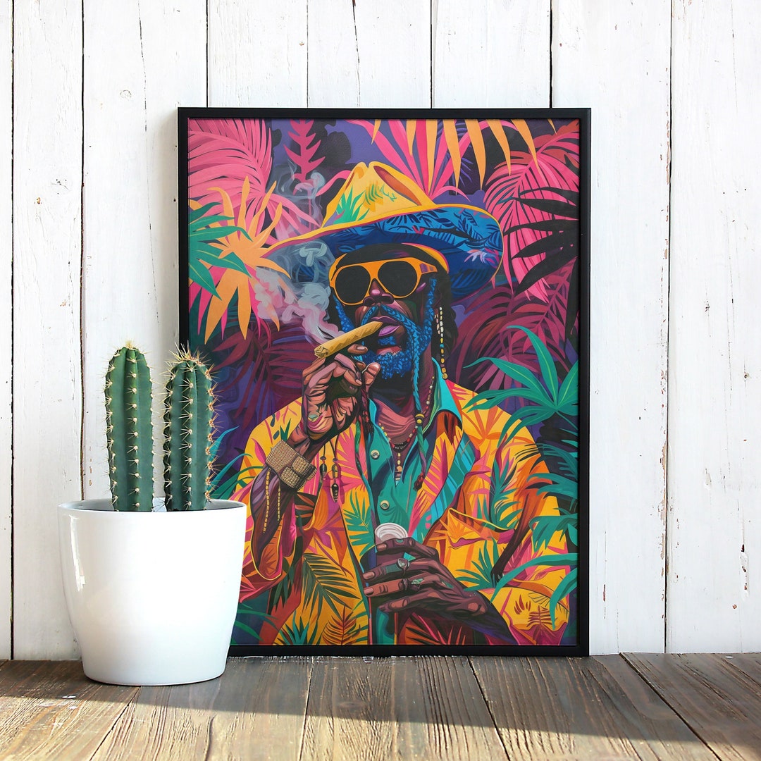 Smoking Rasta Man Poster, Printable Wall Art, Instant Download, Vibrant ...