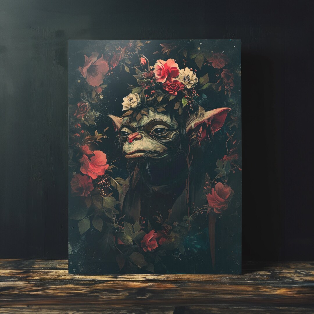 Preppy Goblin Portrait Printable Wall Art Digital Download Dark Aesthetic Goblincore Wall