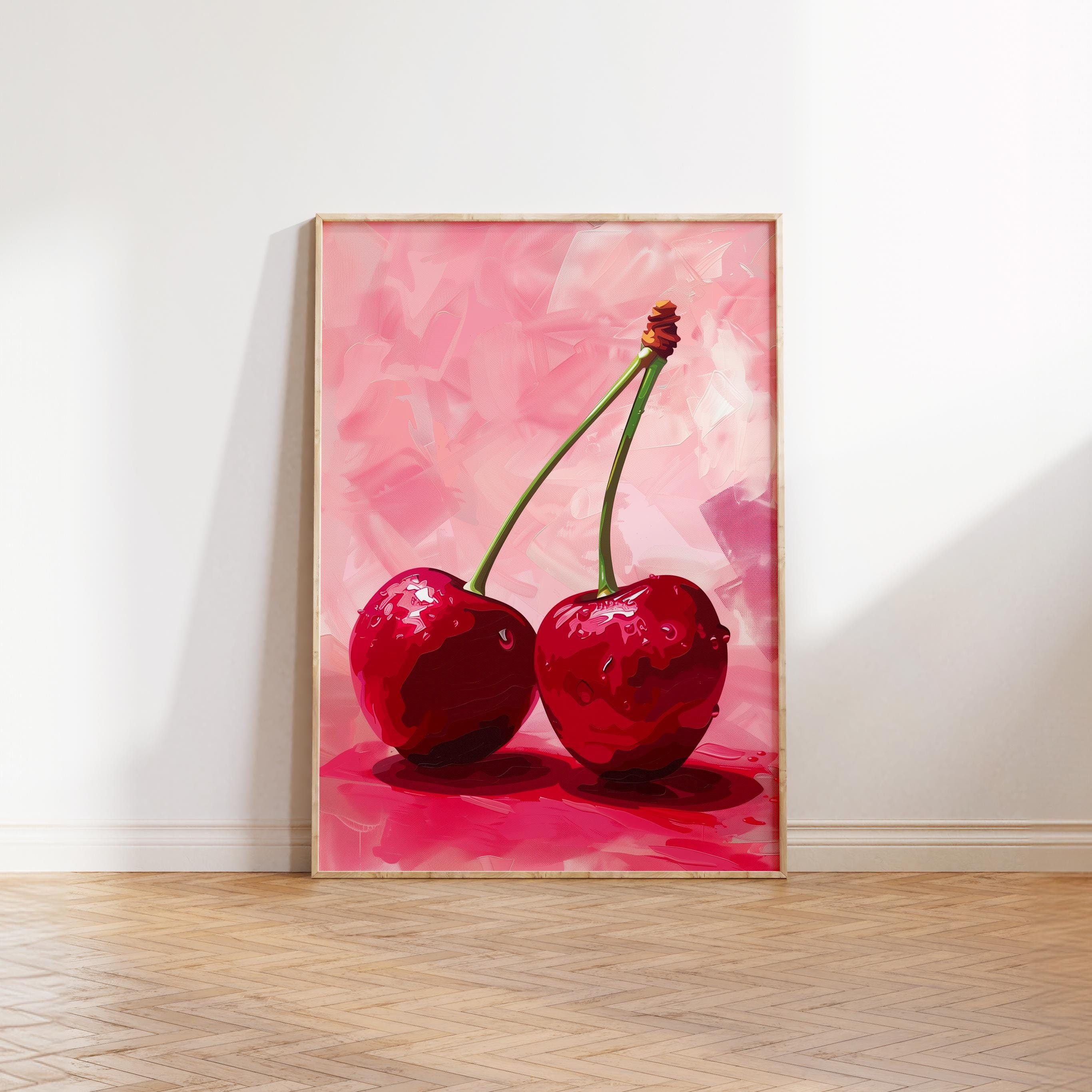 Preppy Cherry Print, Digital Download, Printable Kitchen Wall Art, Pink ...