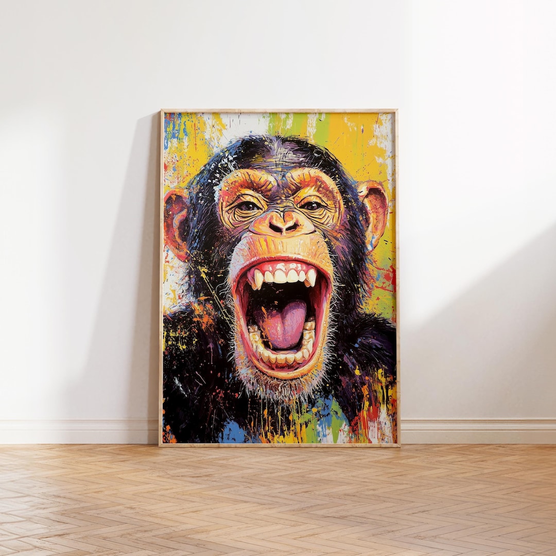 Cheeky Chimp Painting, Trendy Printable Wall Art Digital Download ...