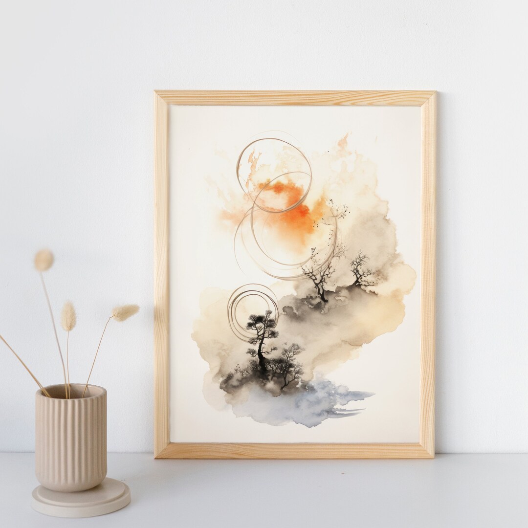 Abstract Japanese Landscape Print, Digital Download Printable Wall Art ...