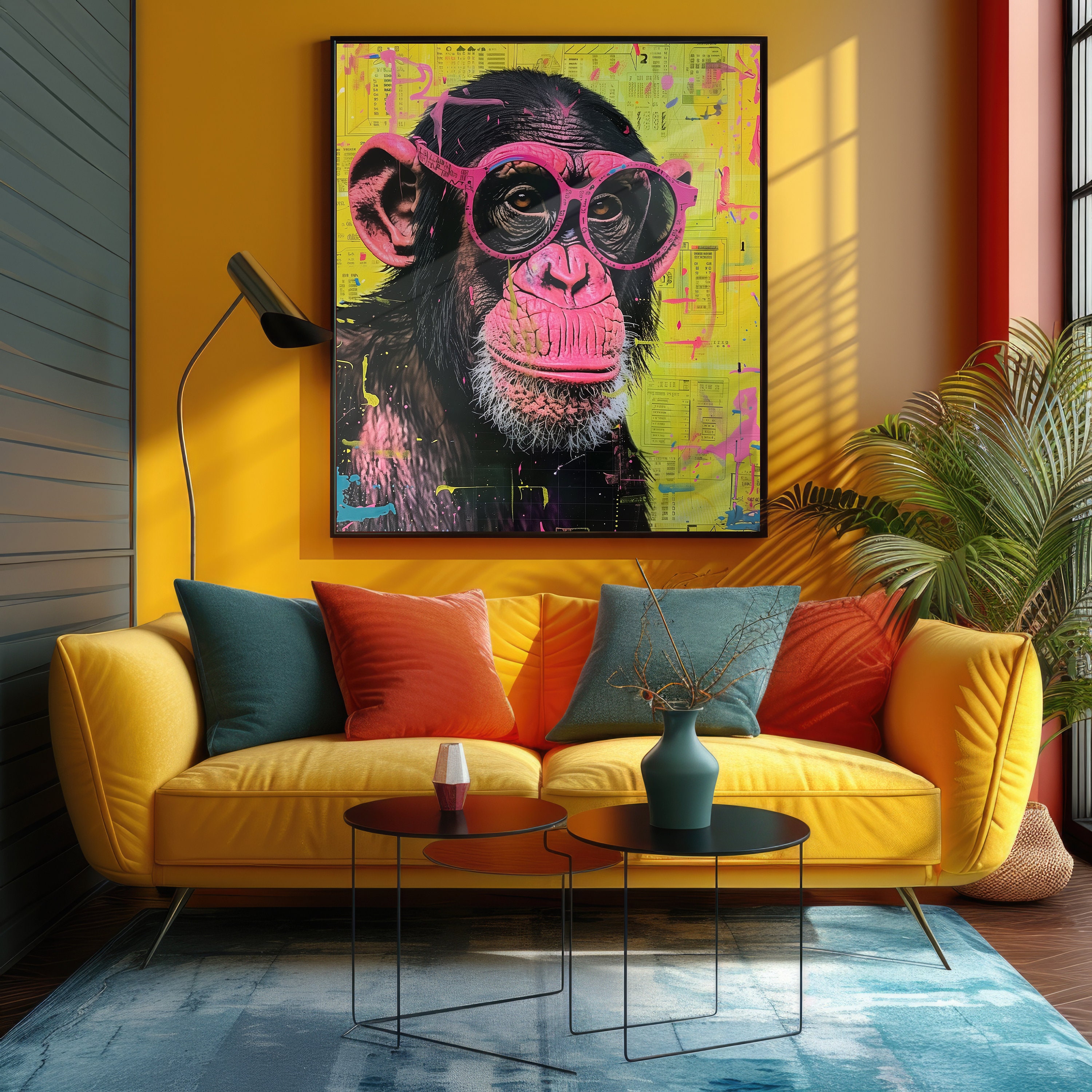 Vibrant Monkey Pop Art Portrait, Printable Wall Art, Instant Download ...