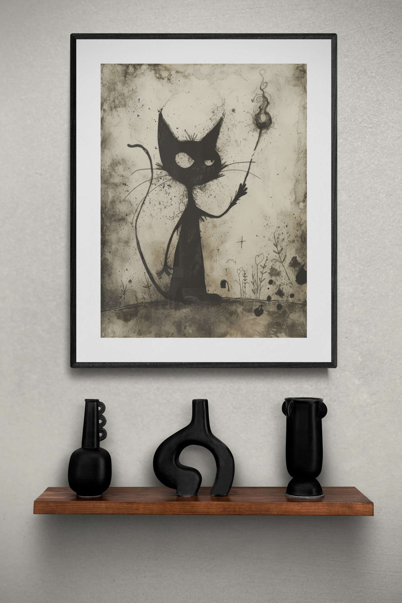Witchy Black Cat Whimsigoth Poster, Printable Wall Art Instant Download ...