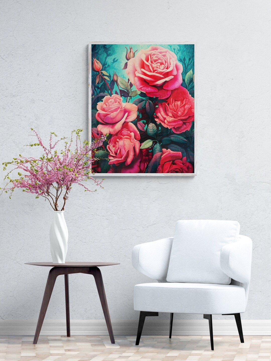 Preppy Pink Roses Painting Printable Wall Art Instant Download, Large ...