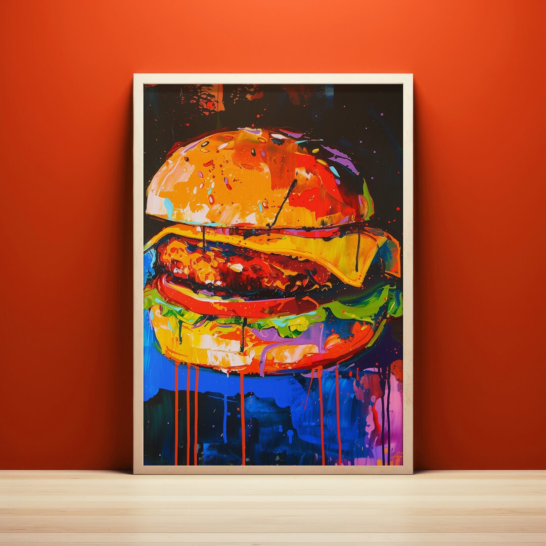 Colorful Burger Poster, Printable Wall Art, Instant Download, Unique ...