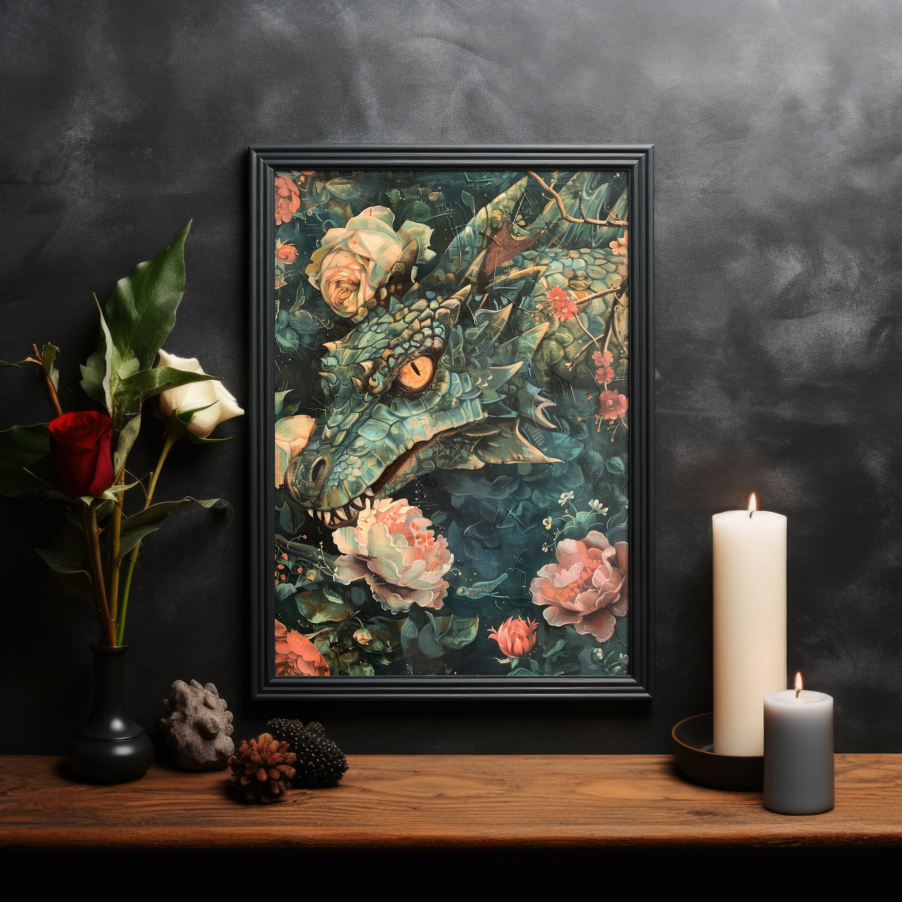 Cottagecore Dragon Painting, Printable Wall Art, Instant Download ...