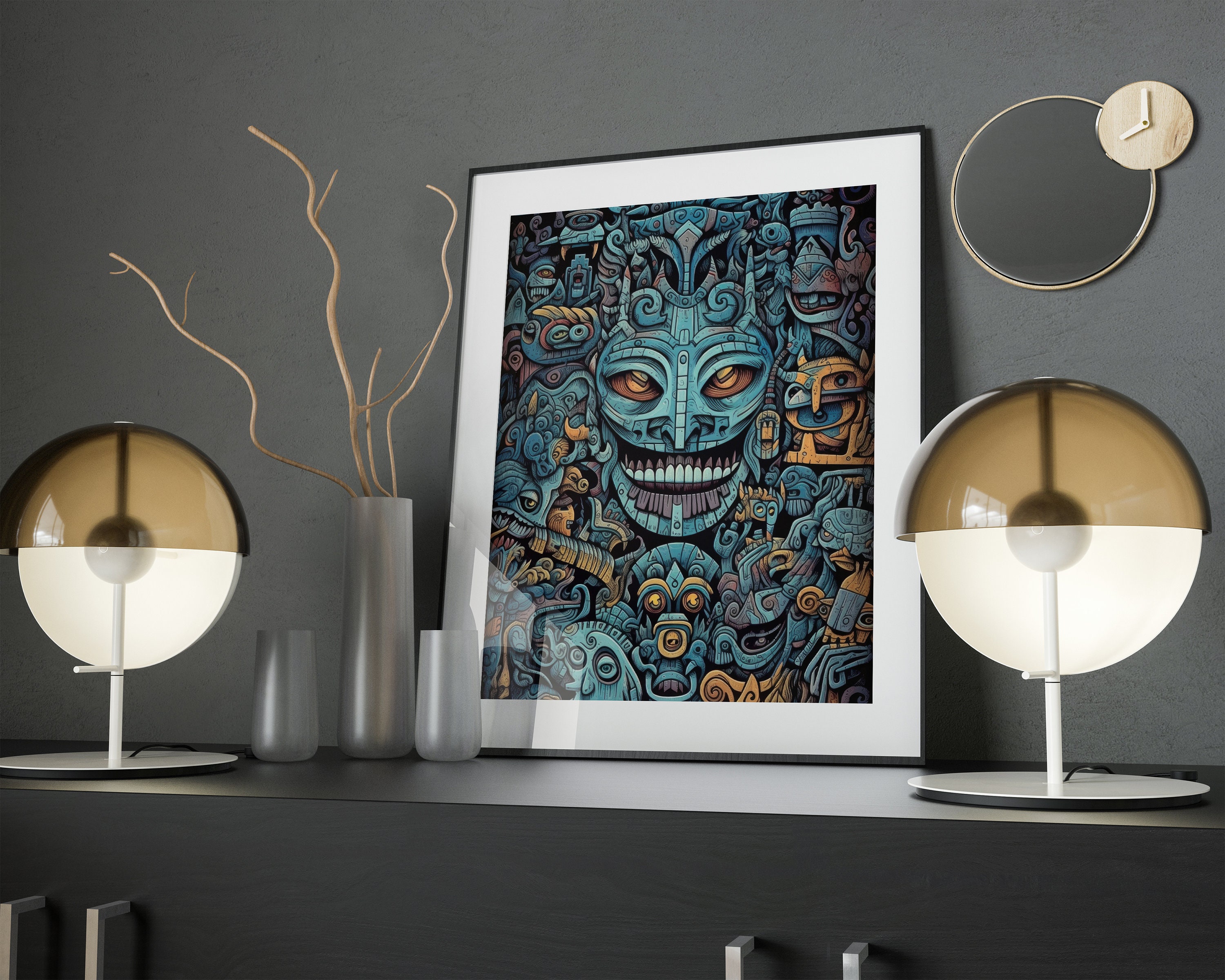 Aztec Folk Art Print, Instant Download, Trippy Room Decor for ...