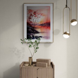 Sunset Landscape, Printable Wall Art, Watercolor Landscape Wall Art ...