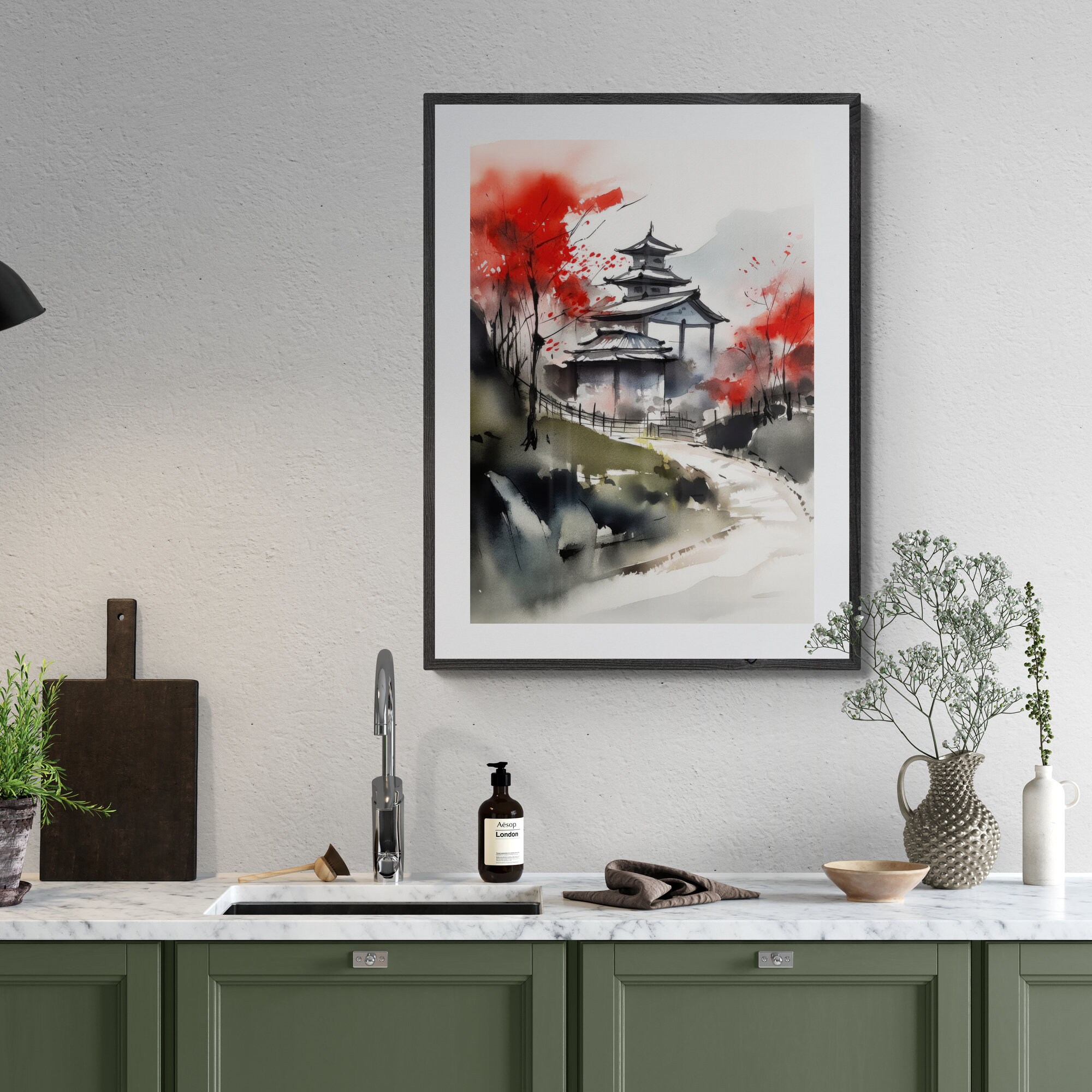 Japanese Village Landscape, Printable Wall Art, Downloadable Japanese ...