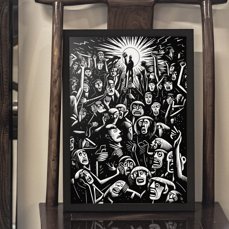 Class Struggle: Black & White Linocut Print, Instant Download ...