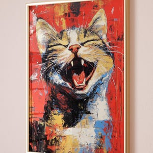 Happy Kitten Painting, Digital Download, Printable Wall Art, Cat Mom ...