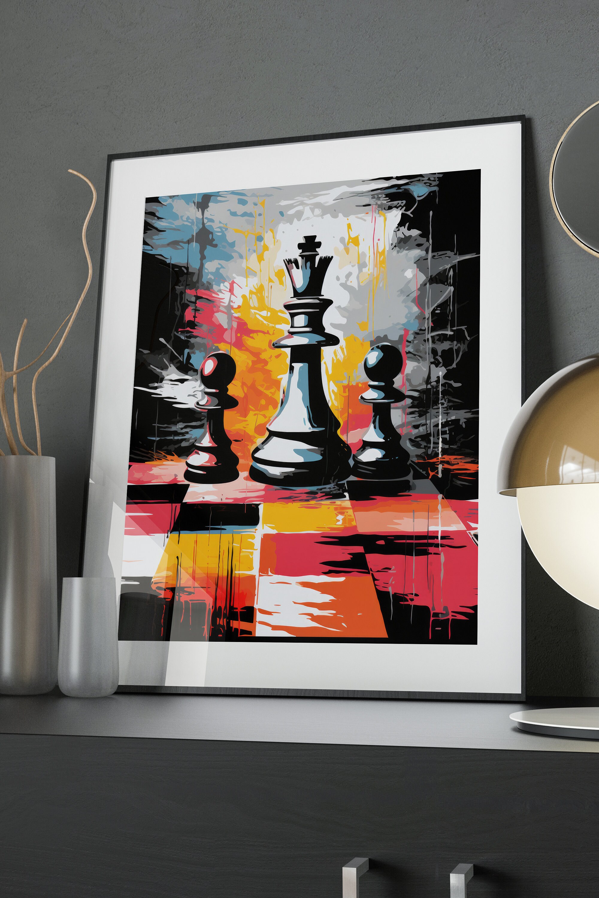 Pop Art Chess King Painting, Wall Art Printable, Trendy Art, Digital ...
