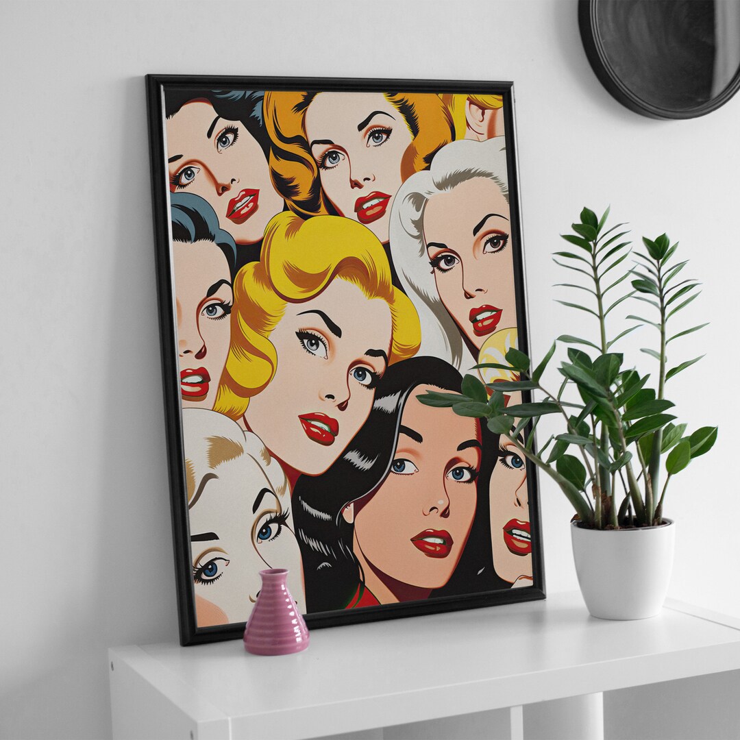 Retro Pinup Girl Pop Art Print, Instant Download, Preppy Women Portait ...