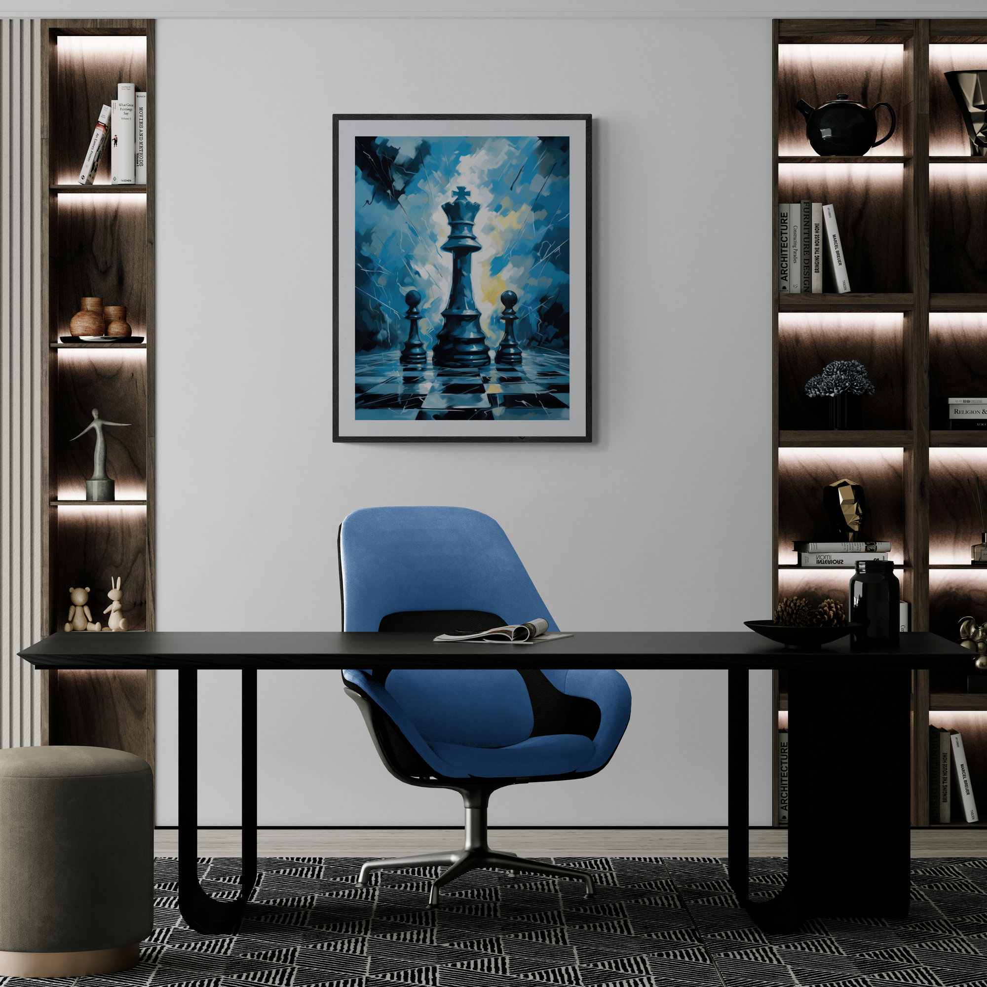 Abstract Blue Chess King Printable, Trendy Art Digital Download ...
