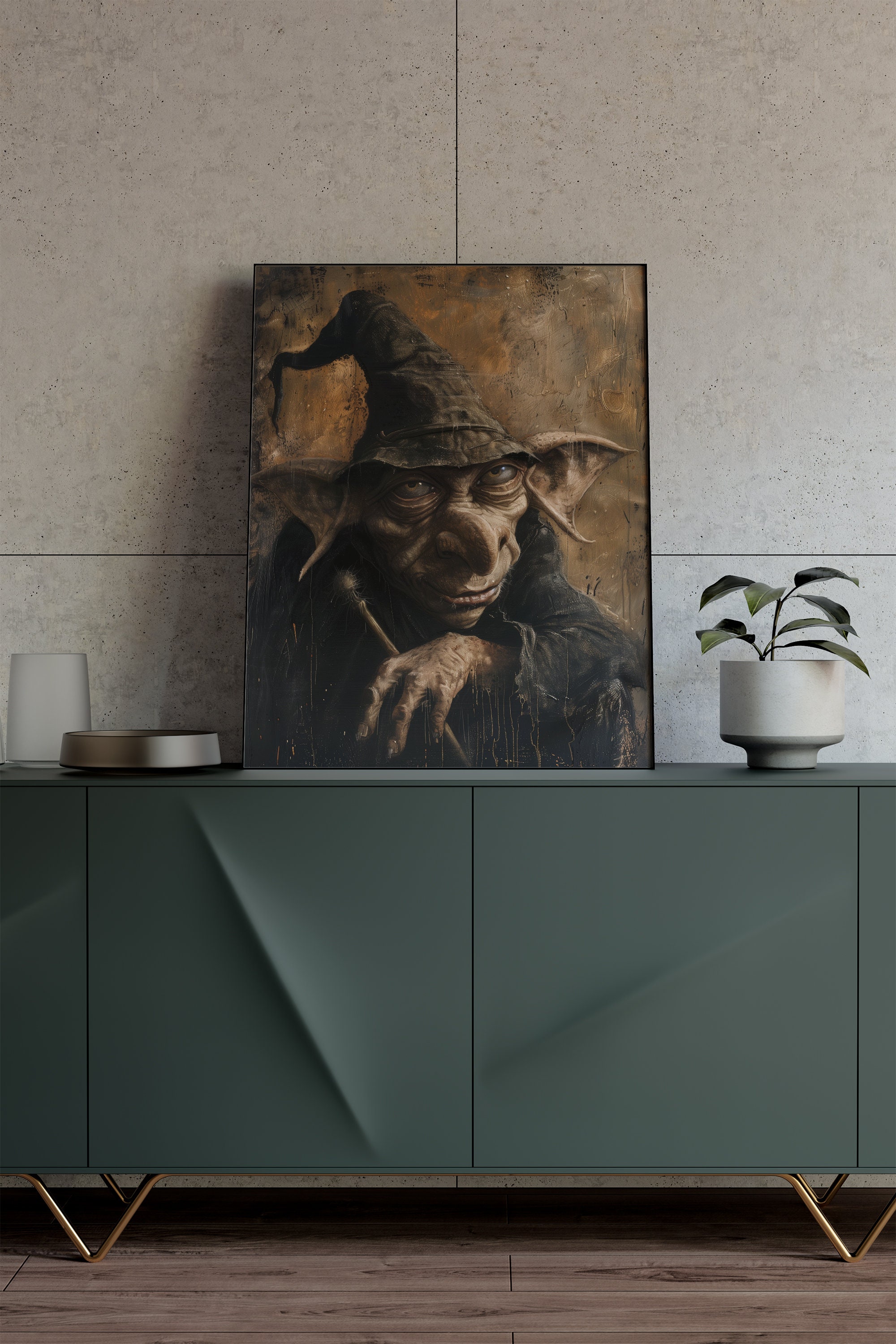 Whimsy House Elf Painting, Printable Wall Art Digital Download, Dark ...