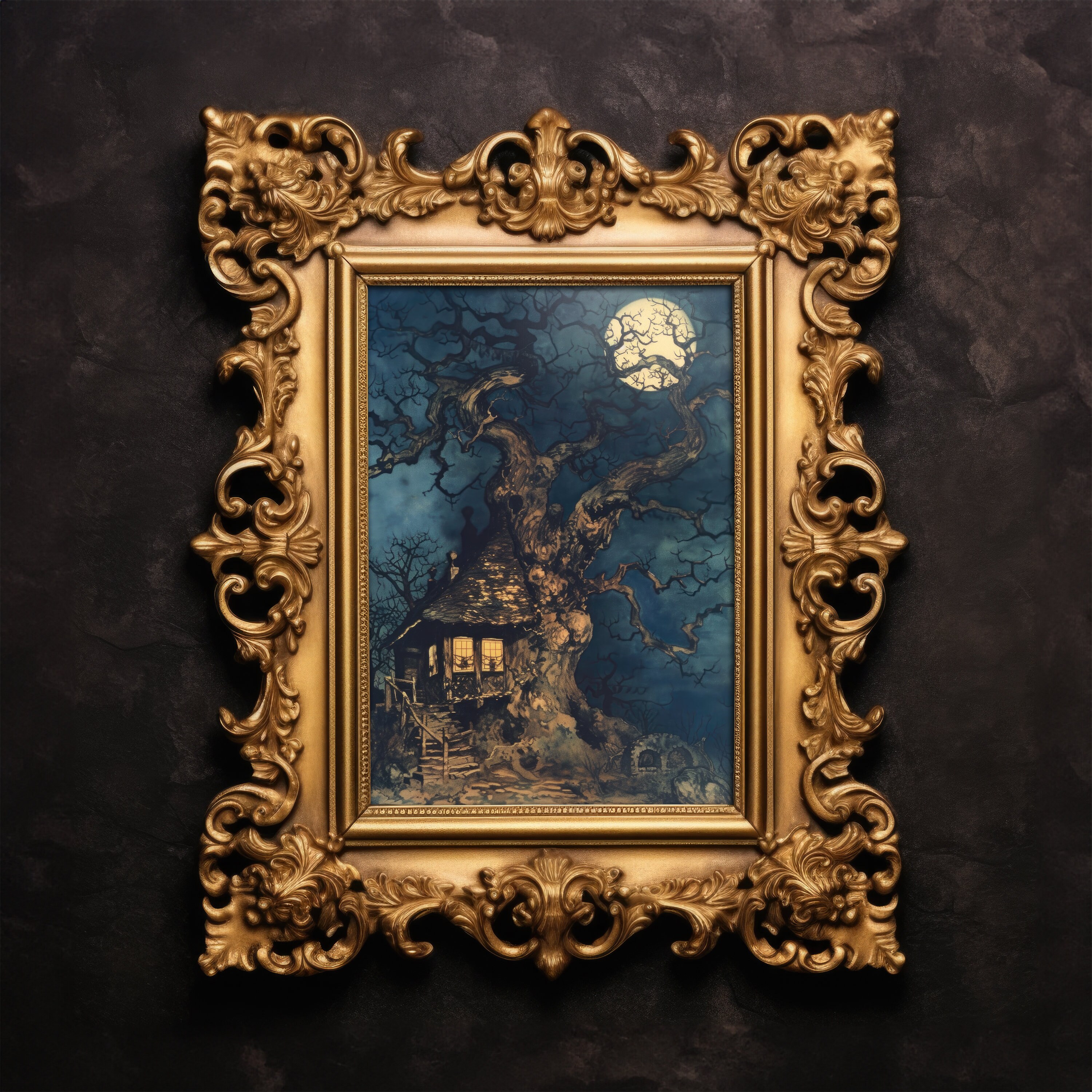 Moody Witch Cabin Painting, Printable Wall Art, Instant Download, Dark ...
