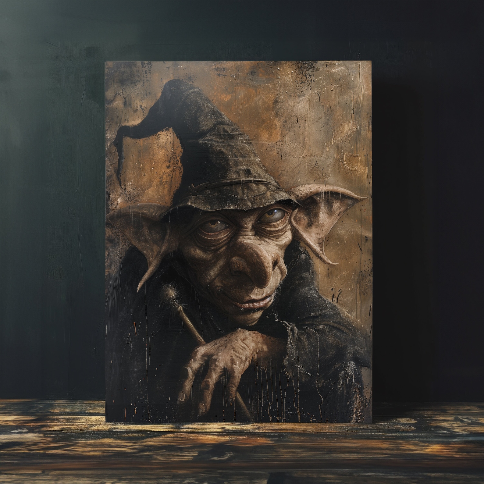 Whimsy House Elf Painting, Printable Wall Art Digital Download, Dark ...