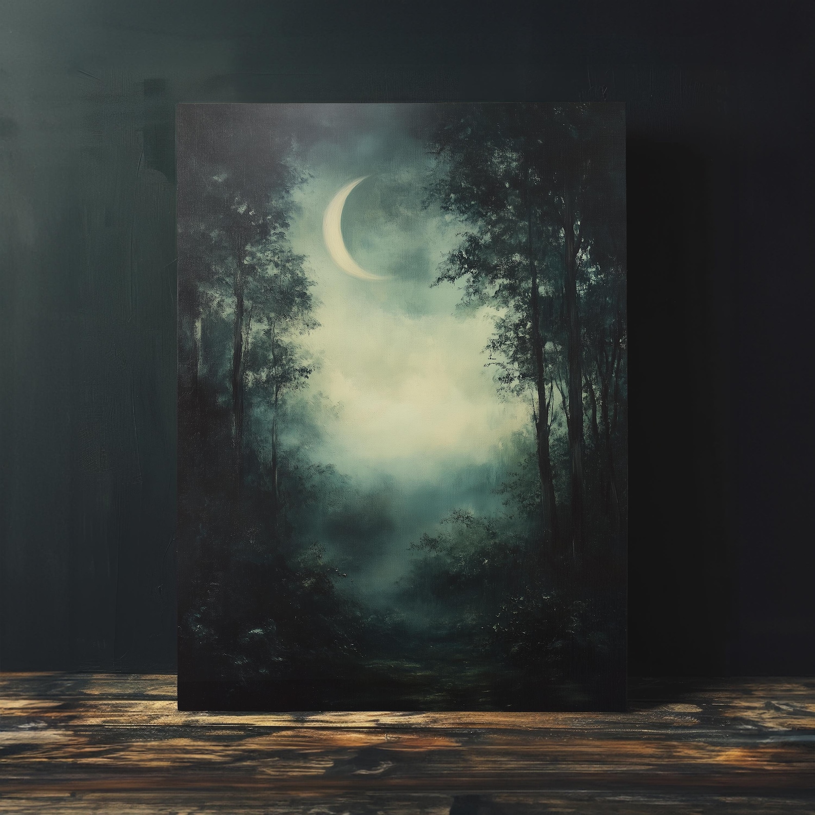 Crescent Moon Forest Glade Painting, Printable Wall Art, Digital ...