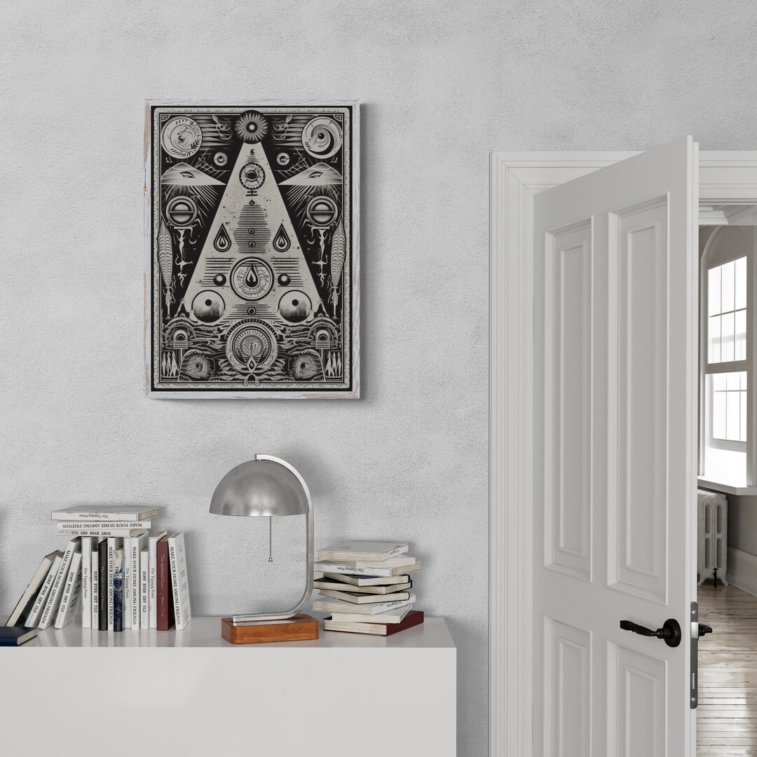 Ancient Alien Pyramid Illustration | Egyptian Hieroglyphs Poster ...