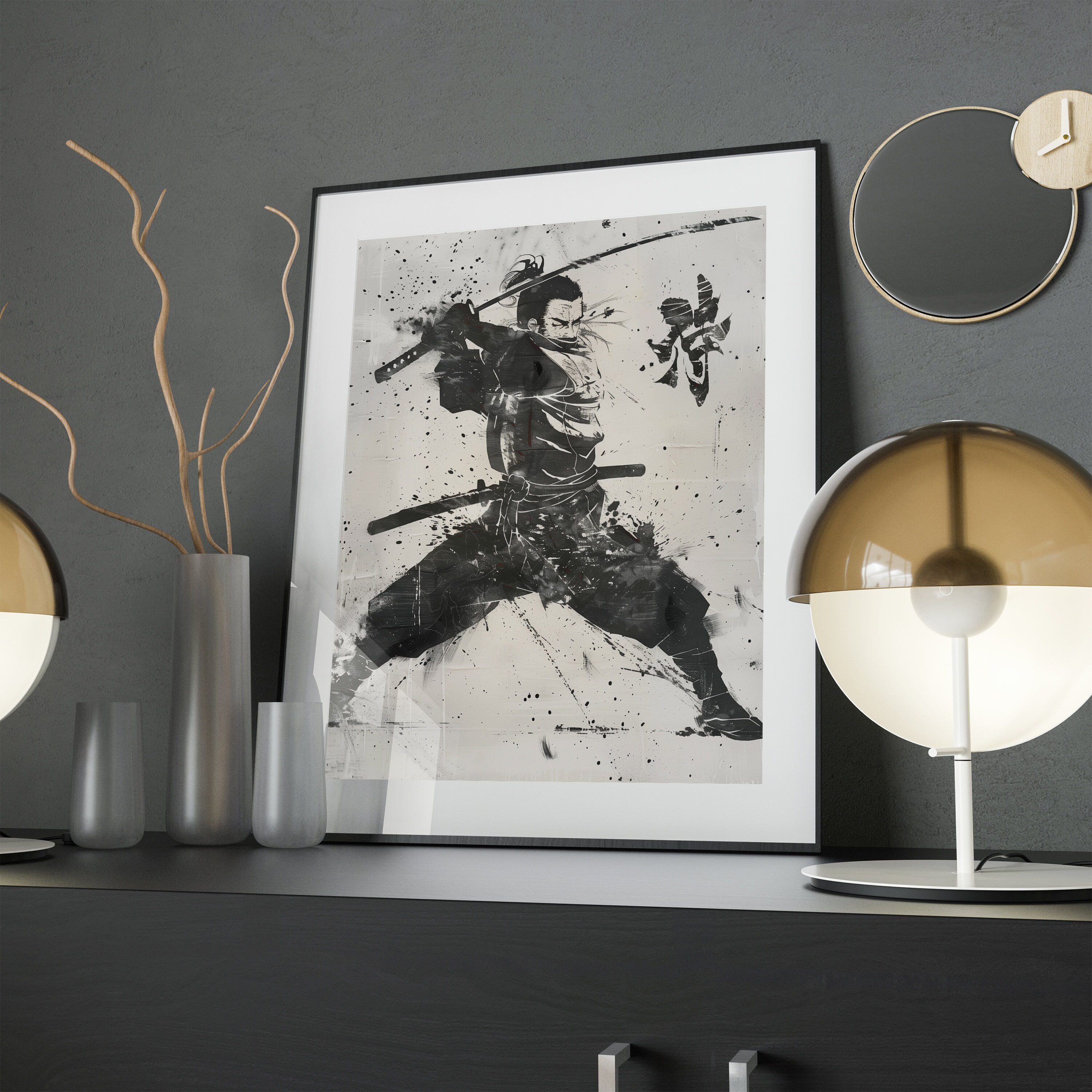Vintage Samurai Sumi E Print, Digital Download, Printable Wall Art ...