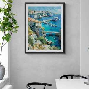 Moody Seaport City Landscape Oil Painting, Printable Wall Art, Digital ...
