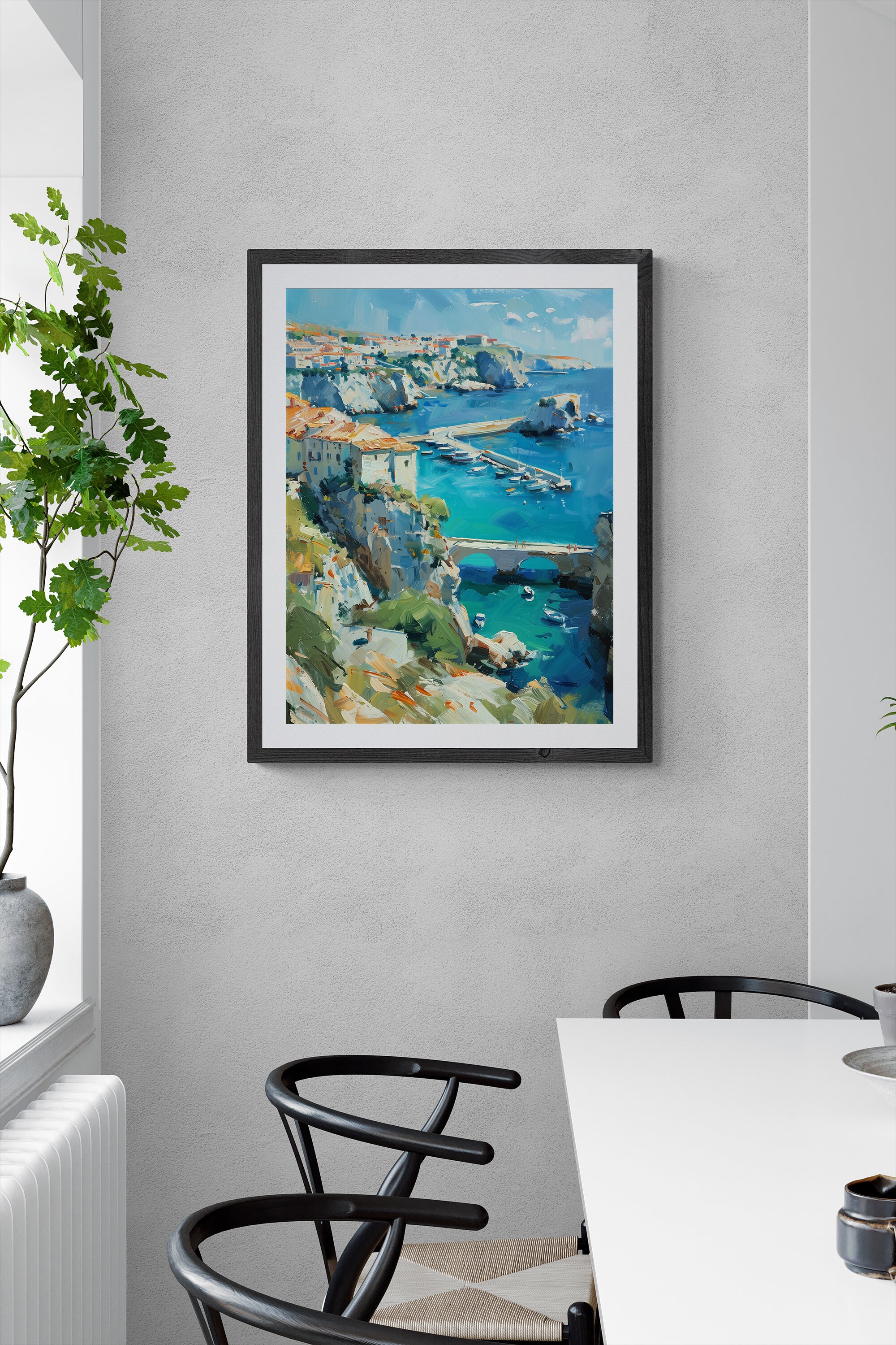 Moody Seaport City Landscape Oil Painting, Printable Wall Art, Digital ...