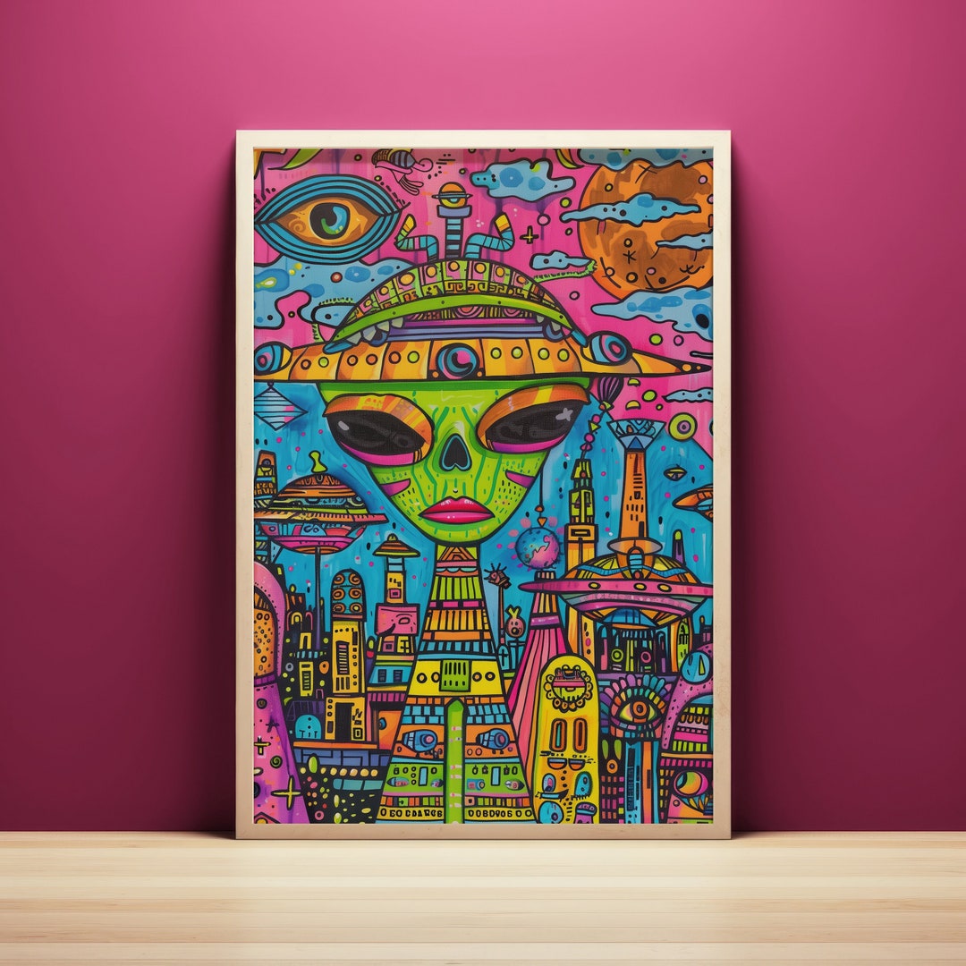 Whimsical Alien Pop Art Poster, Printable Wall Art, Instant Download ...
