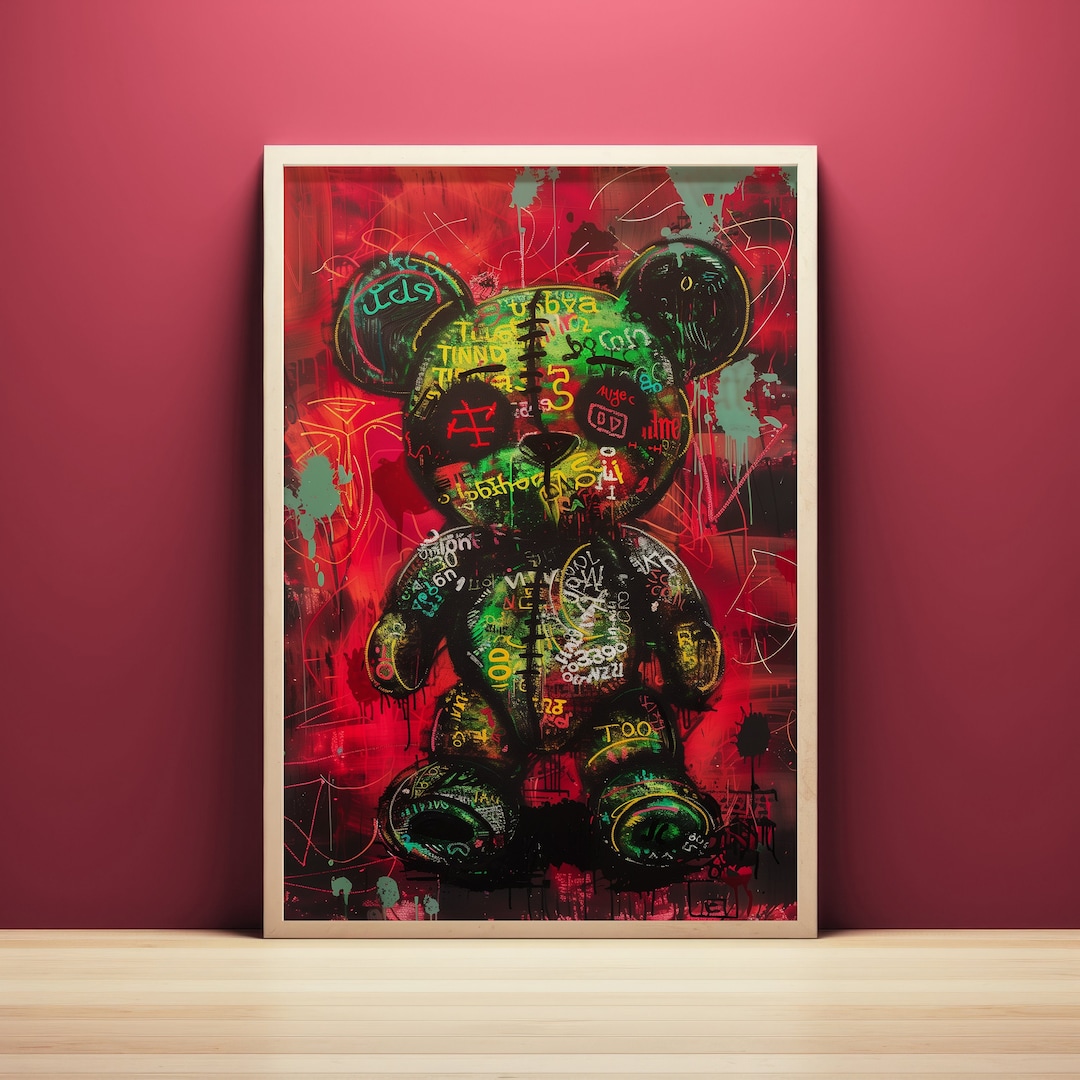Cyberpunk Teddy Bear Pop Art Illustration, Printable Wall Art, Instant ...