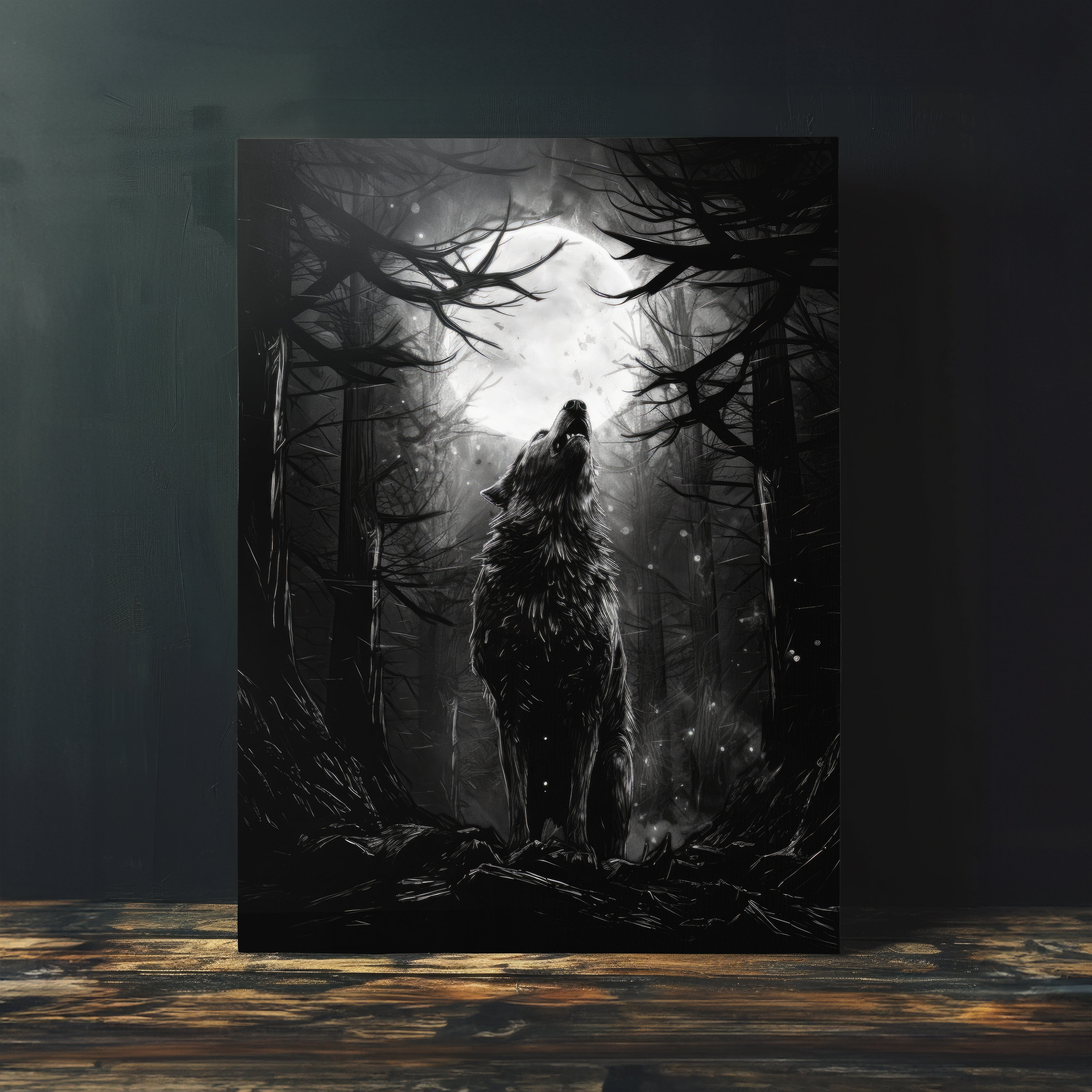 Etching Style Wolf Painting, Printable Wall Art, Instant Download, Dark ...