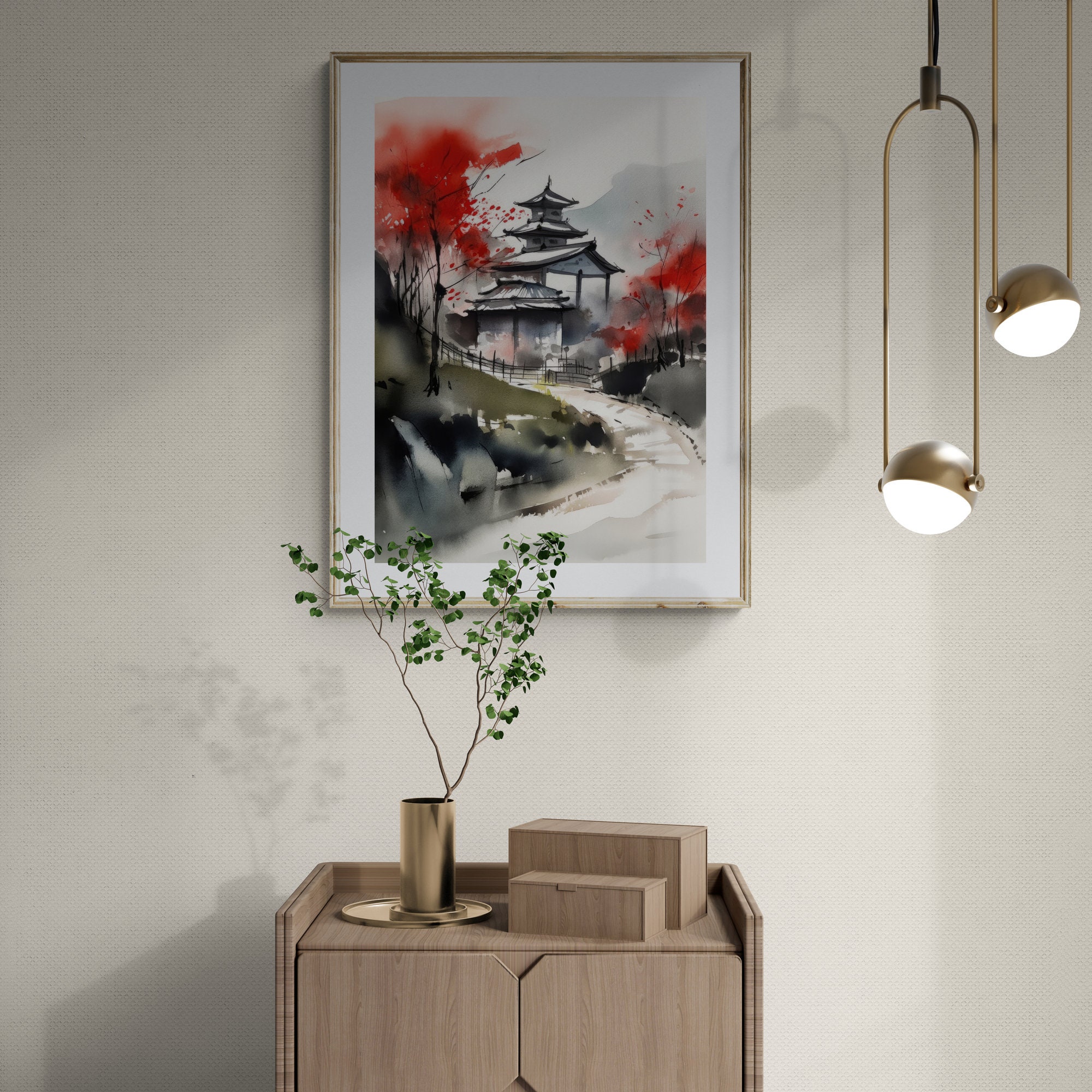 Japanese Village Landscape, Printable Wall Art, Downloadable Japanese ...