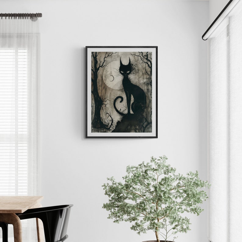 Moody Whimsigoth Black Cat Poster, Printable Wall Art, Digital Download ...