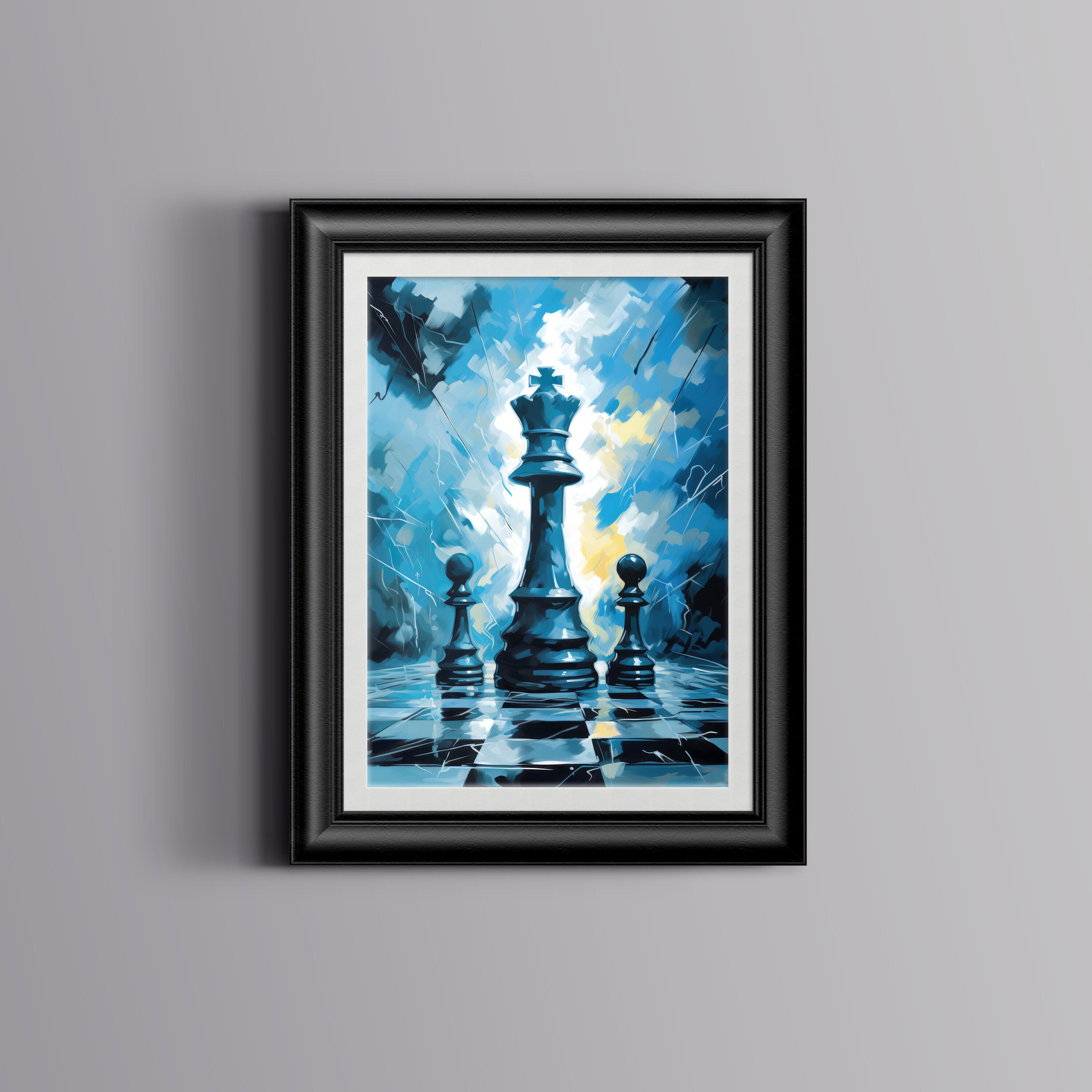 Abstract Blue Chess King Printable Trendy Art Digital - Etsy
