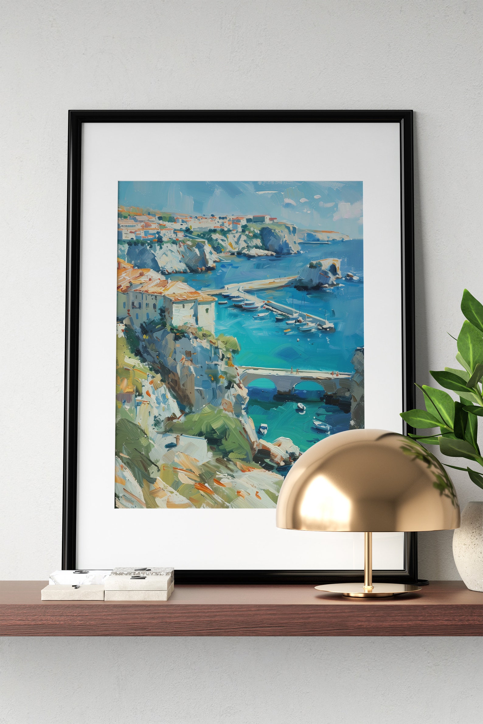 Moody Seaport City Landscape Oil Painting, Printable Wall Art, Digital ...